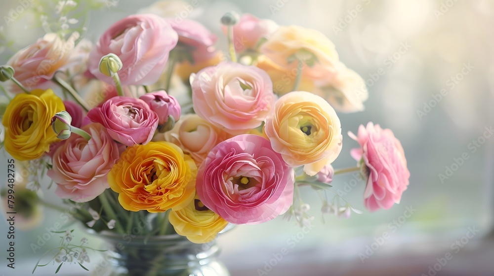 Persian buttercup Bunch pale pink and pastel yellow ranunculus flowers ...