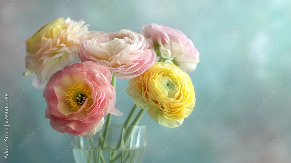Persian buttercup Bunch pale pink and pastel yellow ranunculus flowers ...