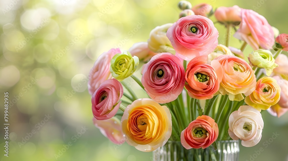 Persian buttercup Bunch pale pink and pastel yellow ranunculus flowers ...