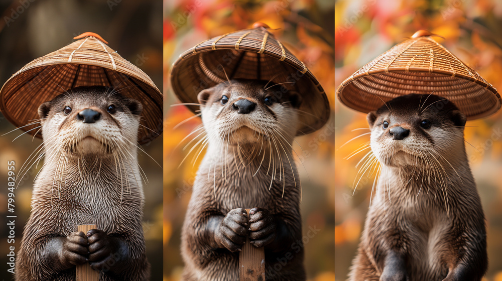A delightful collage featuring four adorable images of a cute otter ...