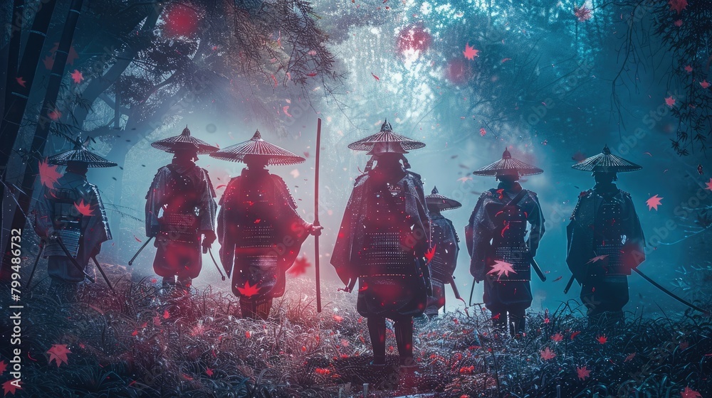 group of samurai standing carrying katana, anime style samurai warriors ...