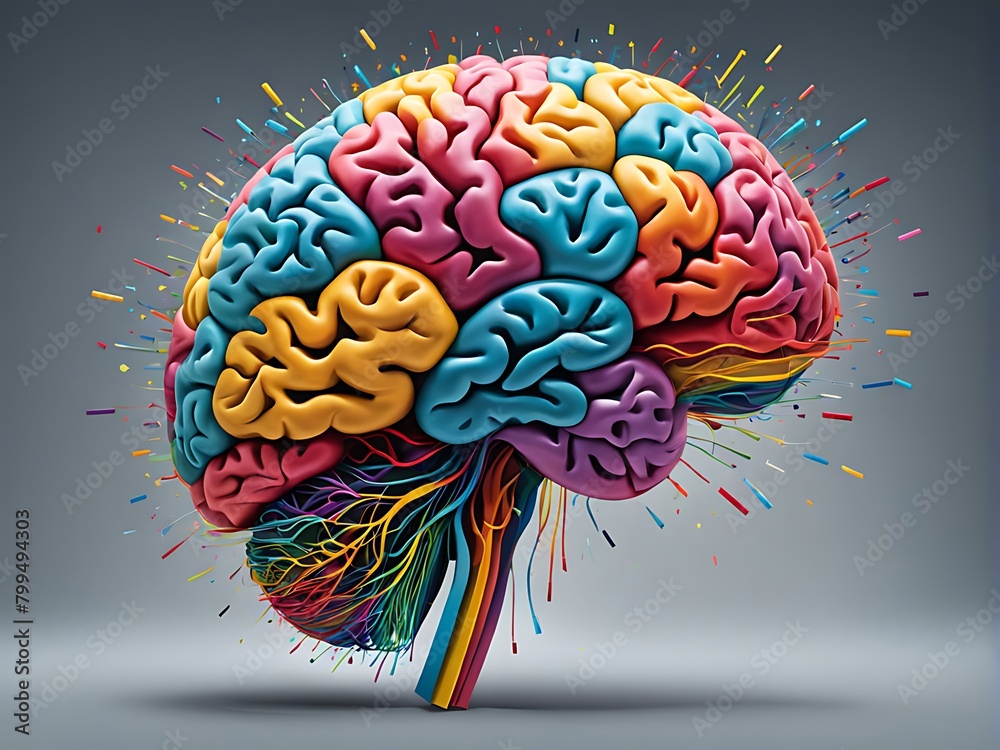 The concept of a human brain full of creativity shows multiple colours ...