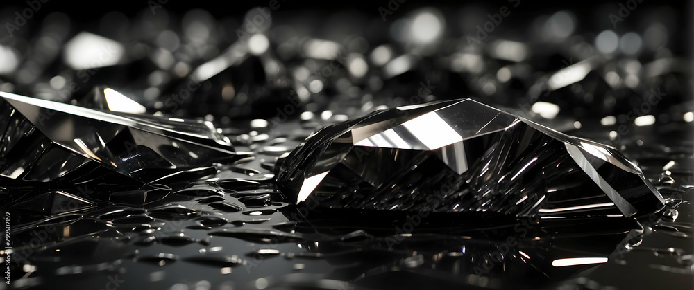 This luxurious image displays several shimmering black diamonds laid ...