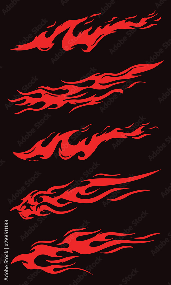 Collection of abstract flame stickers for vehicle wraps. Burning fire ...