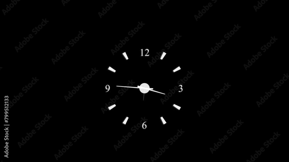 4k resolution Clockwise Animated analog wall clock loop on black ...