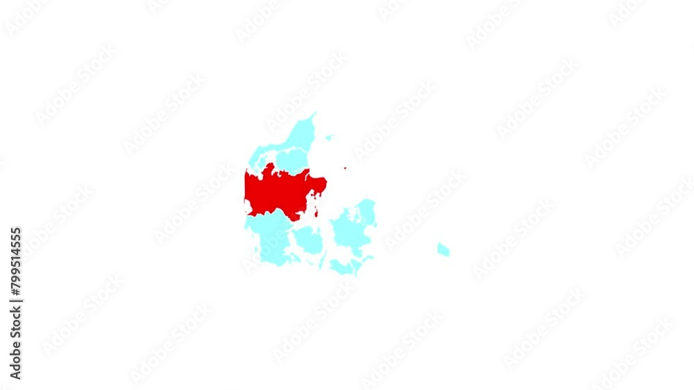 4k Map of the Kingdom of North Denmark Region Midtjylland red ...
