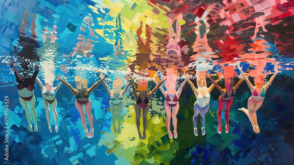 A revisited abstract representation of synchronized swimming, creating ...
