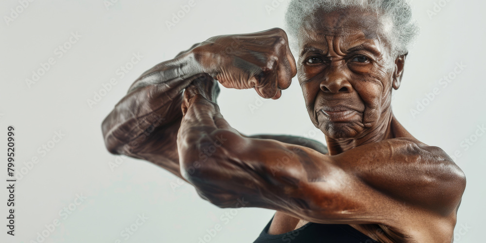 cute pretty old black woman bodybuilder showing biceps. Stock Photo ...