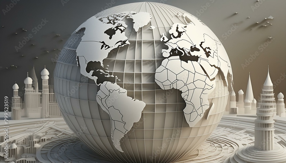 Explore global perspectives 3d map of the world and white globe ...