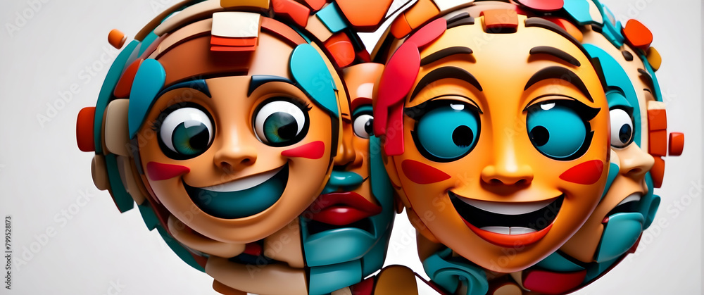 Vibrant 3D abstract rendering of a multi-colored face with a ...