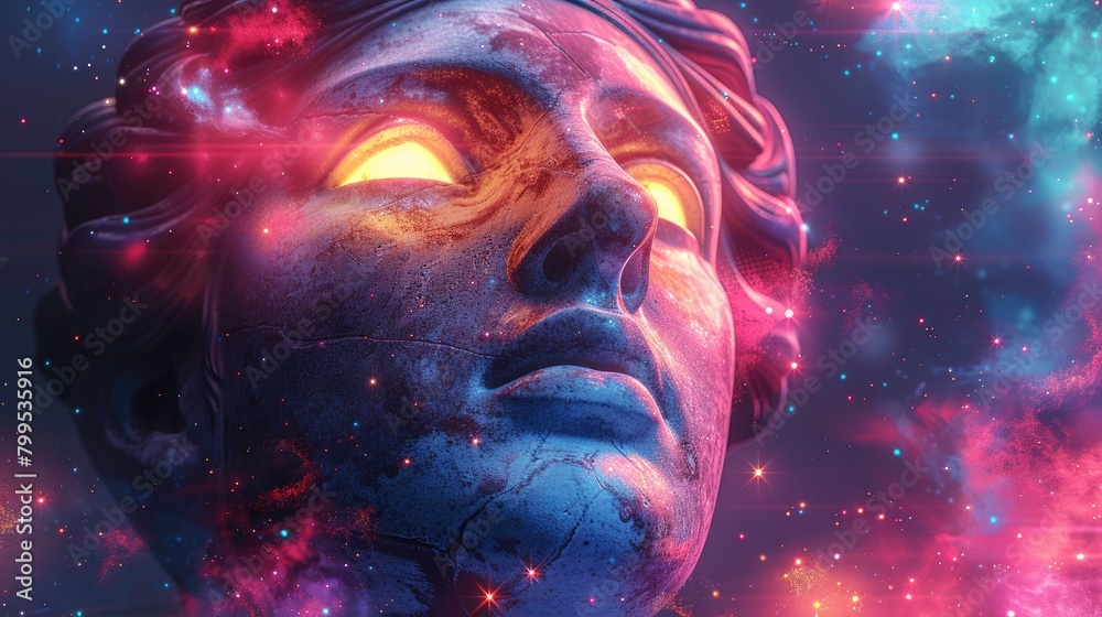 Psychedelic visual trends: surreal antique greek god sculpture, roman ...