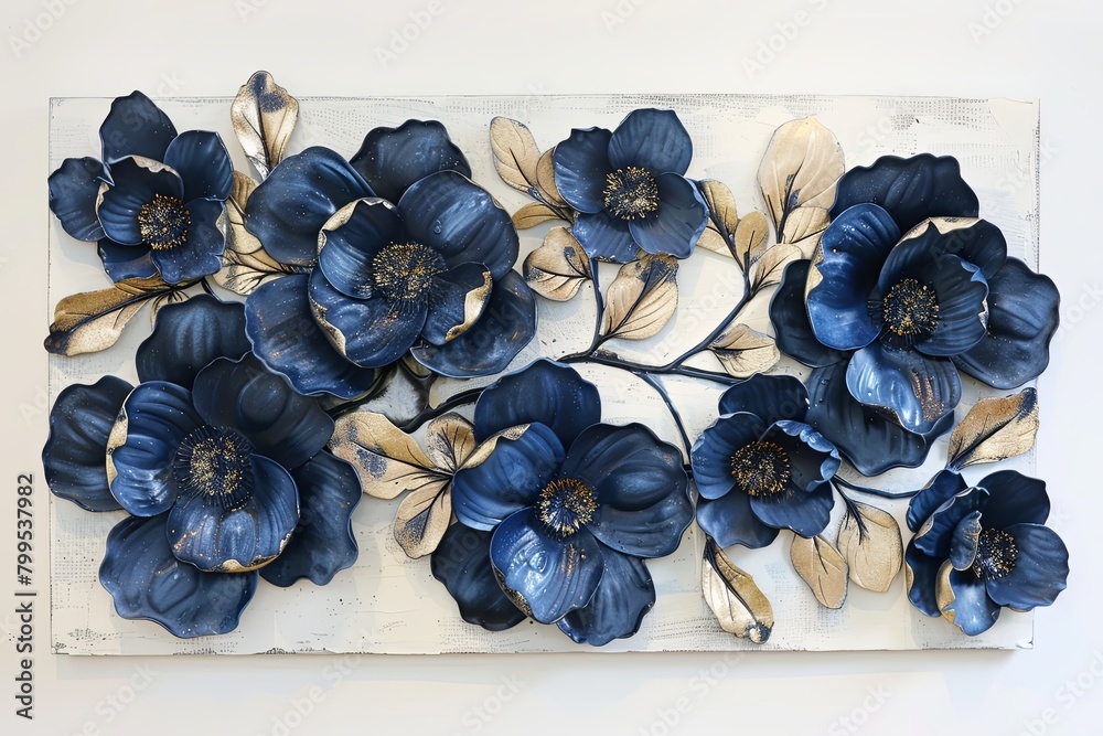 Navy Blue Floral Accents: Artistic Wall Decor for a Refined Ambiance ...