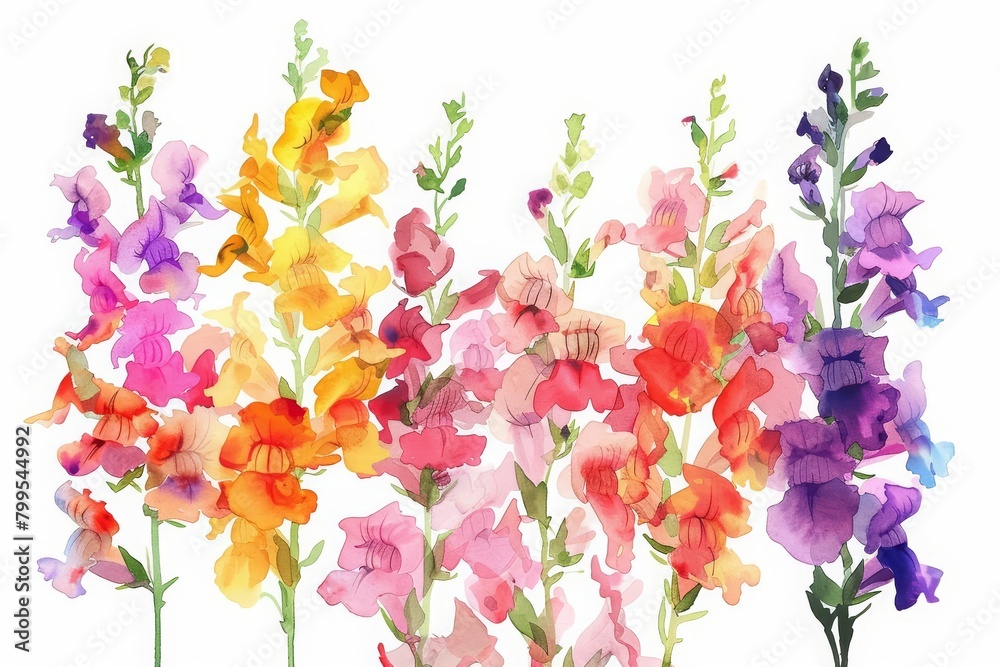A lovely watercolor painting of snapdragons, tall and vibrant, adding ...