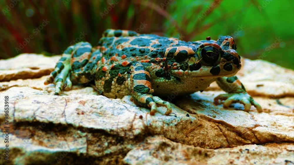 Frog crying. One European frog in water. Pelophylax lessonae calling ...