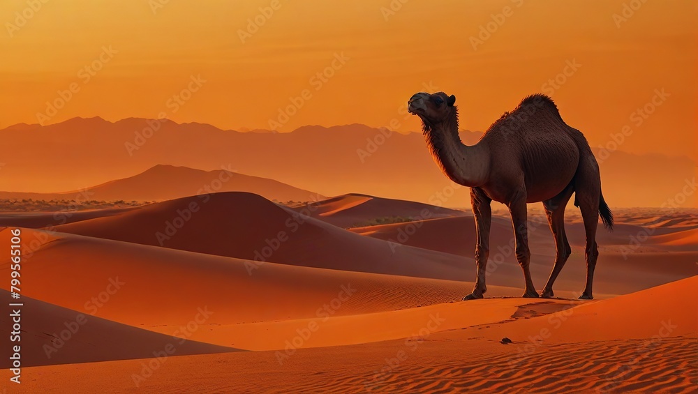 a red sand desert with large dunes, under a sky that turns vibrant ...