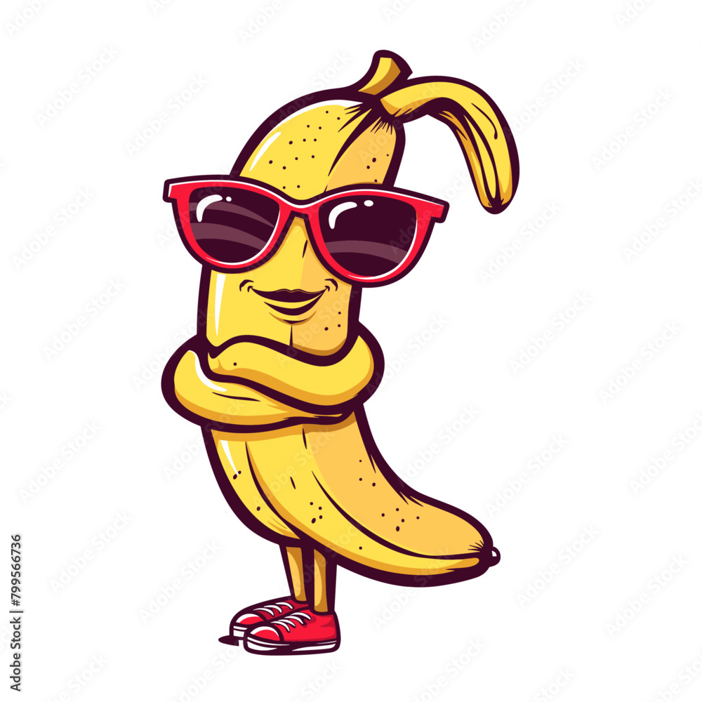 colorful cartoon illustration of a banana wearing sunglasses, looking cool and carefree Stock ...