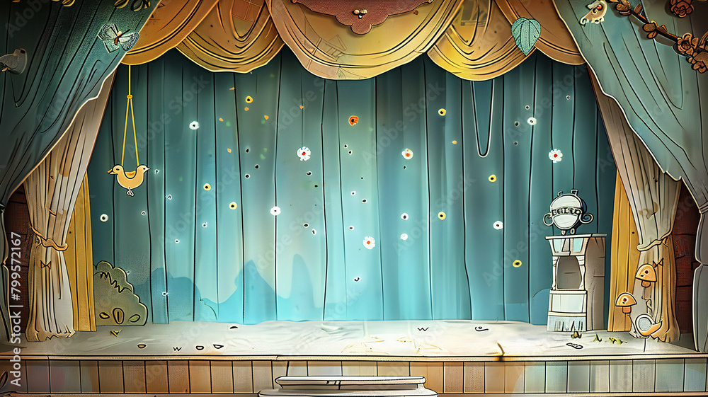 Paper craft stage and curtains. Children's theater type C.generated AI ...