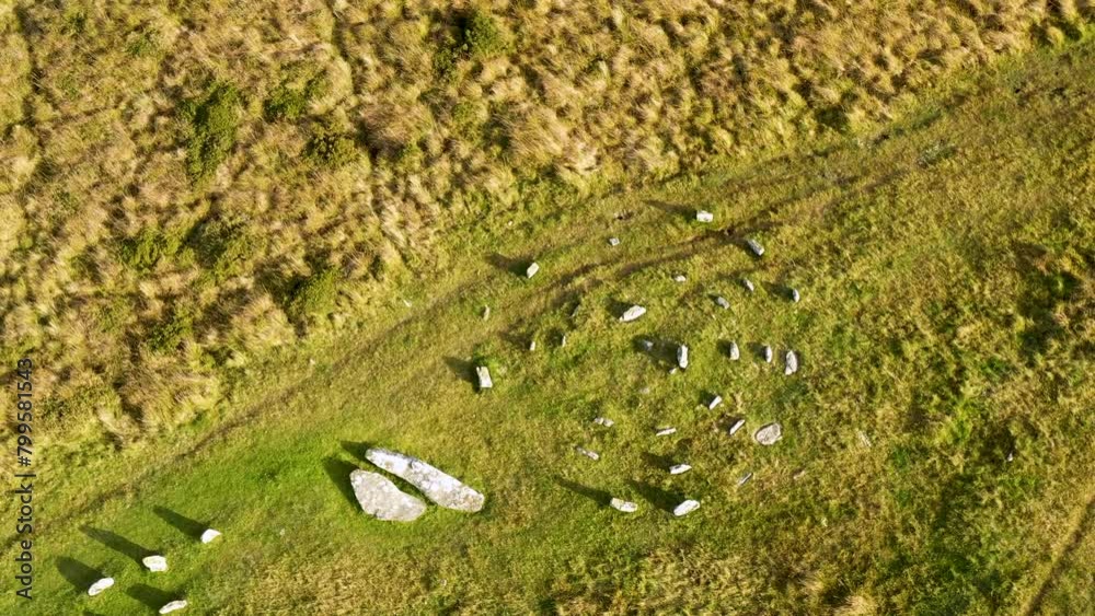 Shovel Down stone rows, Dartmoor. Probably Bronze Age. Aerial video fly ...