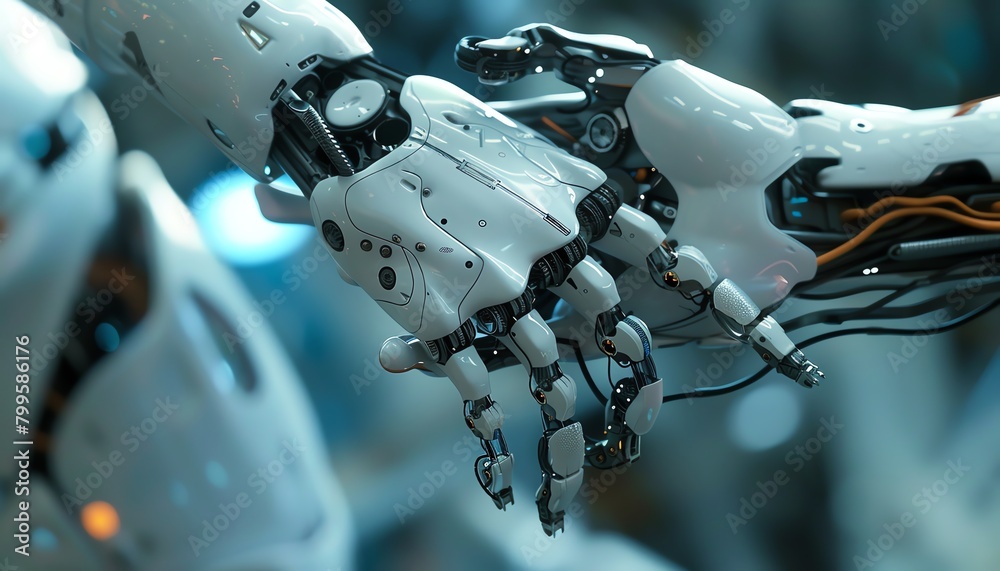 Experience the fusion of technology and tenderness as robot arms entwine in a futuristic twist ...