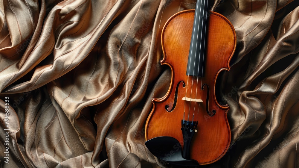 Violin lying on luxurious satin fabric with elegant folds Stock Photo ...