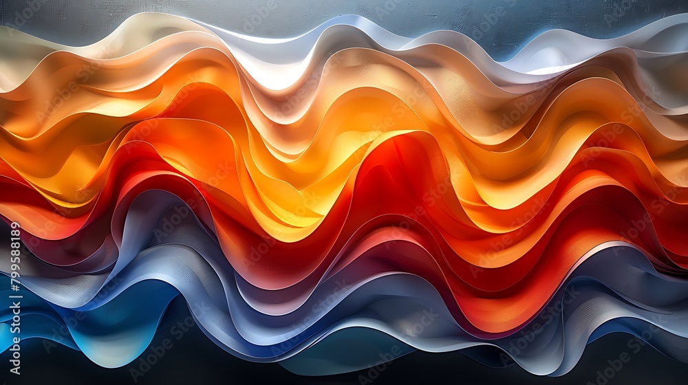 An abstract composition of chromatic waves, with overlapping diagonal ...