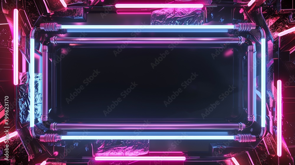 neon frame on black background, retro futurism aspect ratio 16:9 Stock ...