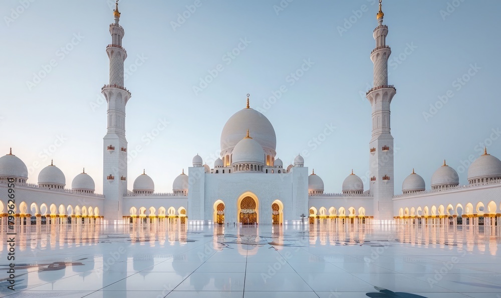 the towering minarets and arches of modern mosque facades Stock ...