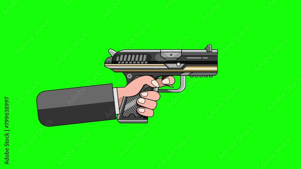 Green screen gun. Hand firing gun on green screen background. Side view ...