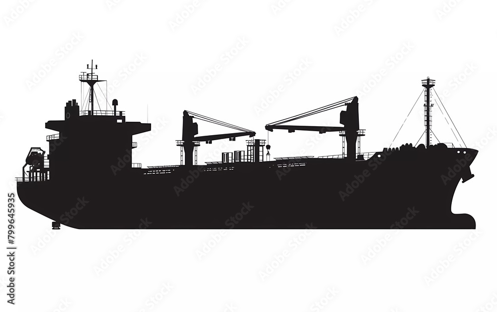 Silhouette of a freighter from a side view, on an isolated white ...