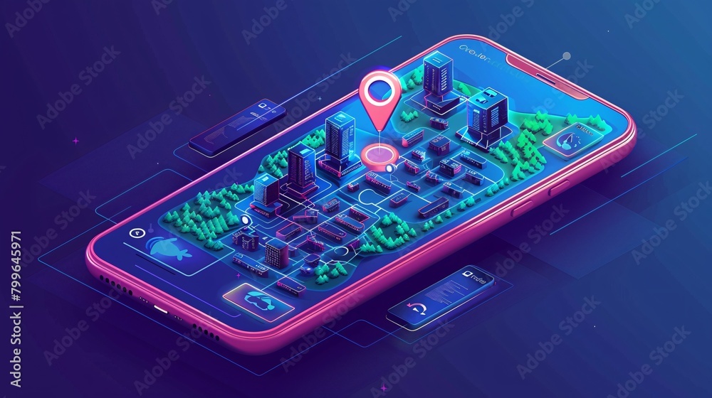 Innovative 3D GPS map for travelers with town fragments and a ...