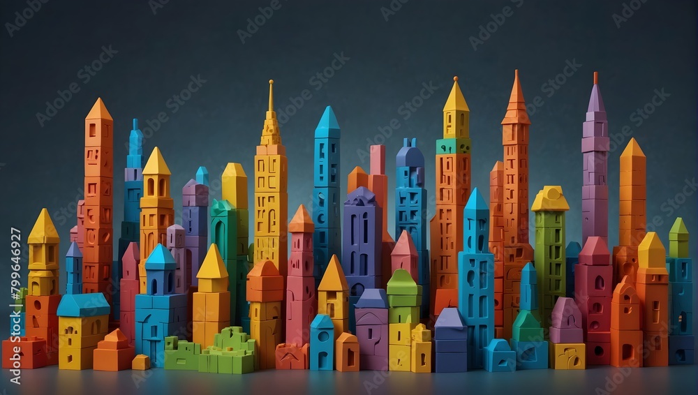 A playful set of cartoon blocks bursting with colors, inviting children ...