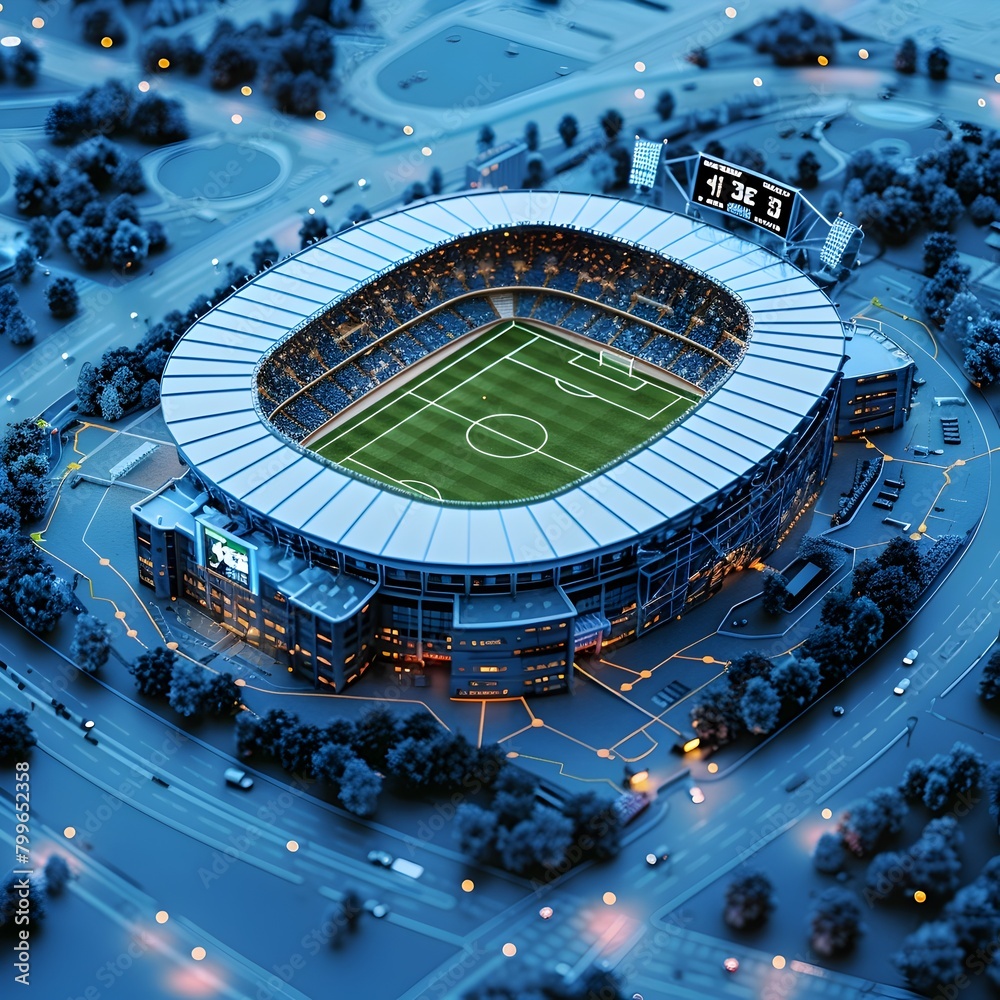 Highly Detailed 3D Rendering of a Modern Soccer Stadium with Scoreboard ...
