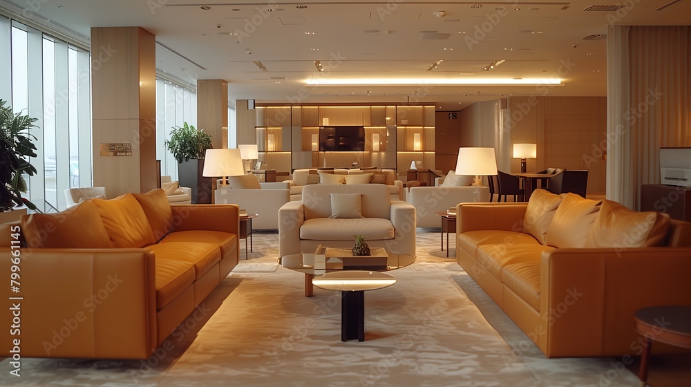 Elegant First-Class Airport Lounge Interior. Sophisticated and serene ...