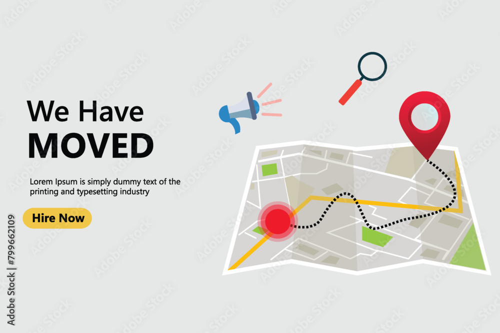 New location announcement business or change office address concept. we ...