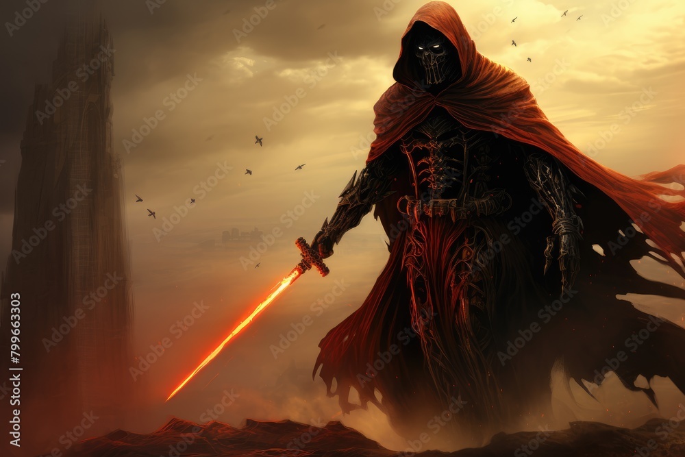 Robo-Reaper: A robotic Grim Reaper collecting souls in a sci-fi setting ...