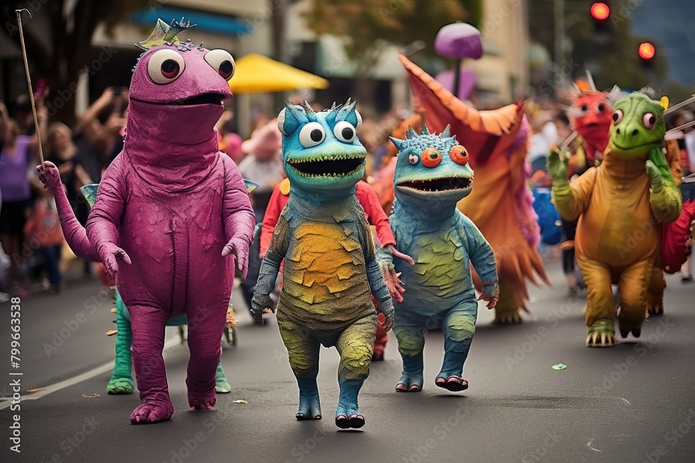 Time-Warp Parade: Creatures from different time periods marching in a ...