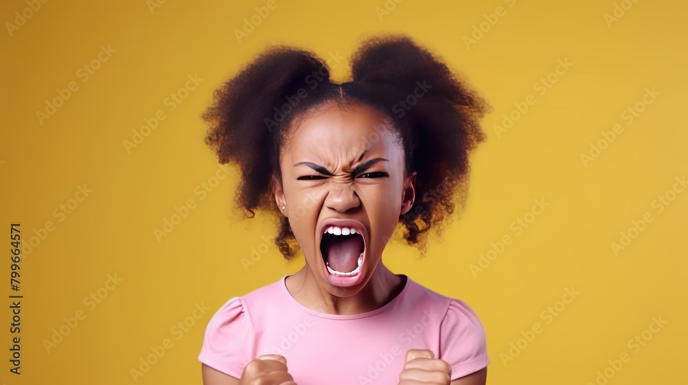 Angry African American girl. Full of rage. Emotional portrait of an ...