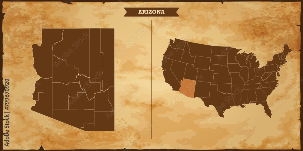 Arizona state map, United States of America map with federal states in ...