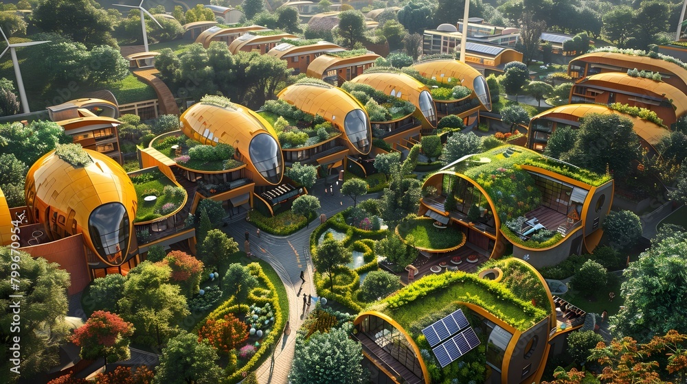 ภาพประกอบสต็อก Sustainable Eco Village with Renewable Energy and ...