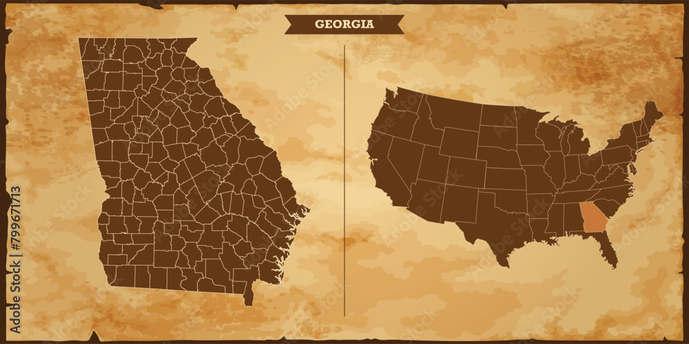 Georgia state map, United States of America map with federal states in ...