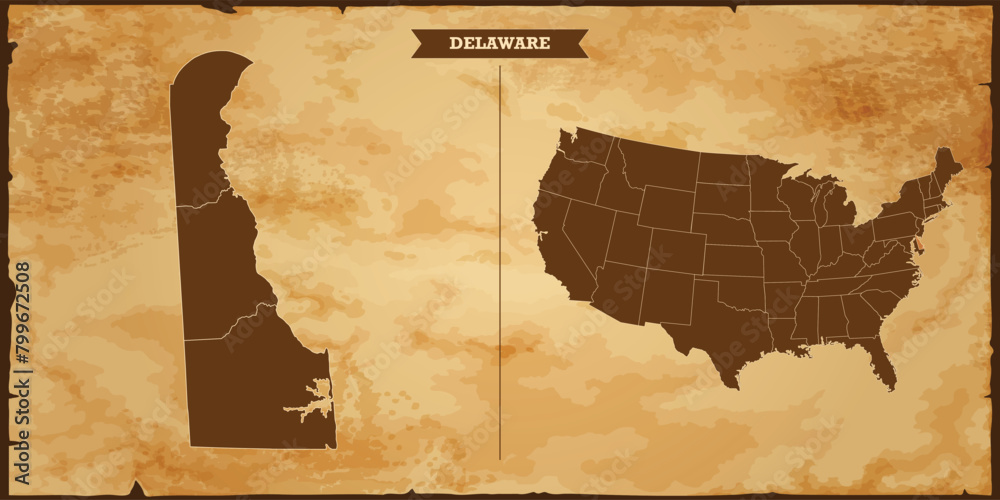 Delaware state map, United States of America map with federal states in ...