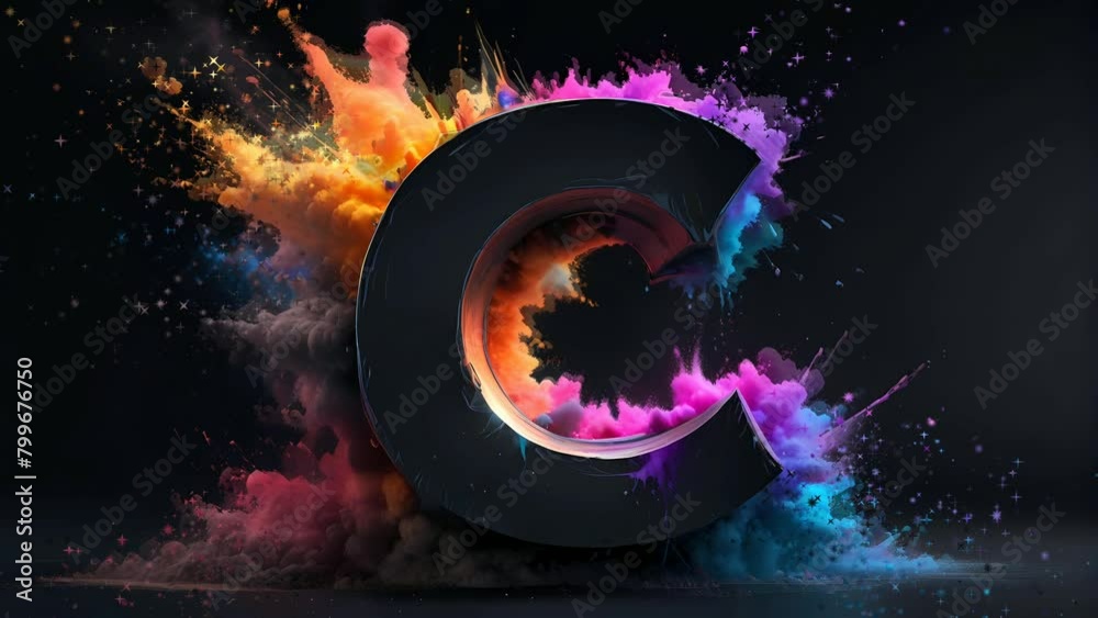 Letter C 3d art with colorful powder explosion background, Seamless ...