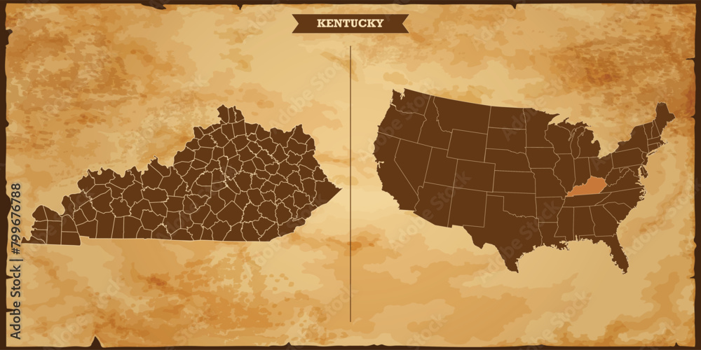 Kentucky state map, United States of America map with federal states in ...