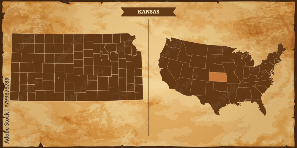 Kansas state map, United States of America map with federal states in A ...