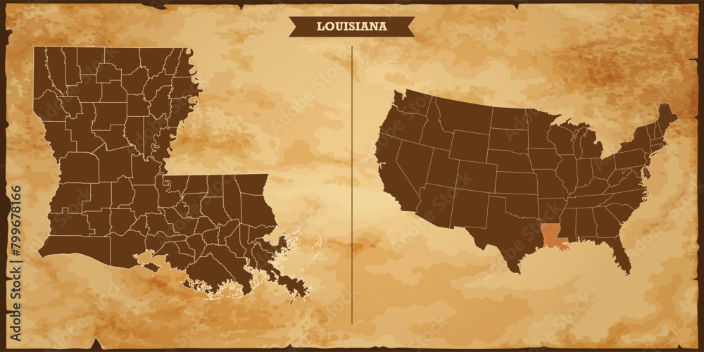 Louisiana state map, United States of America map with federal states ...