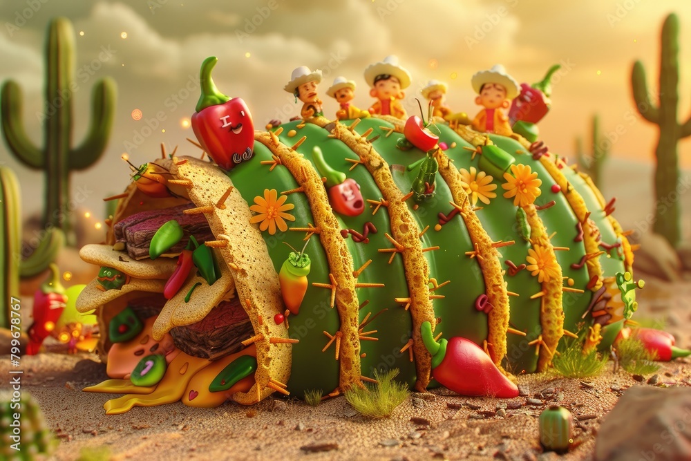Whimsical Taco Cactus Giant, Fluffy Cactus Taco and Miniature Fiesta in ...