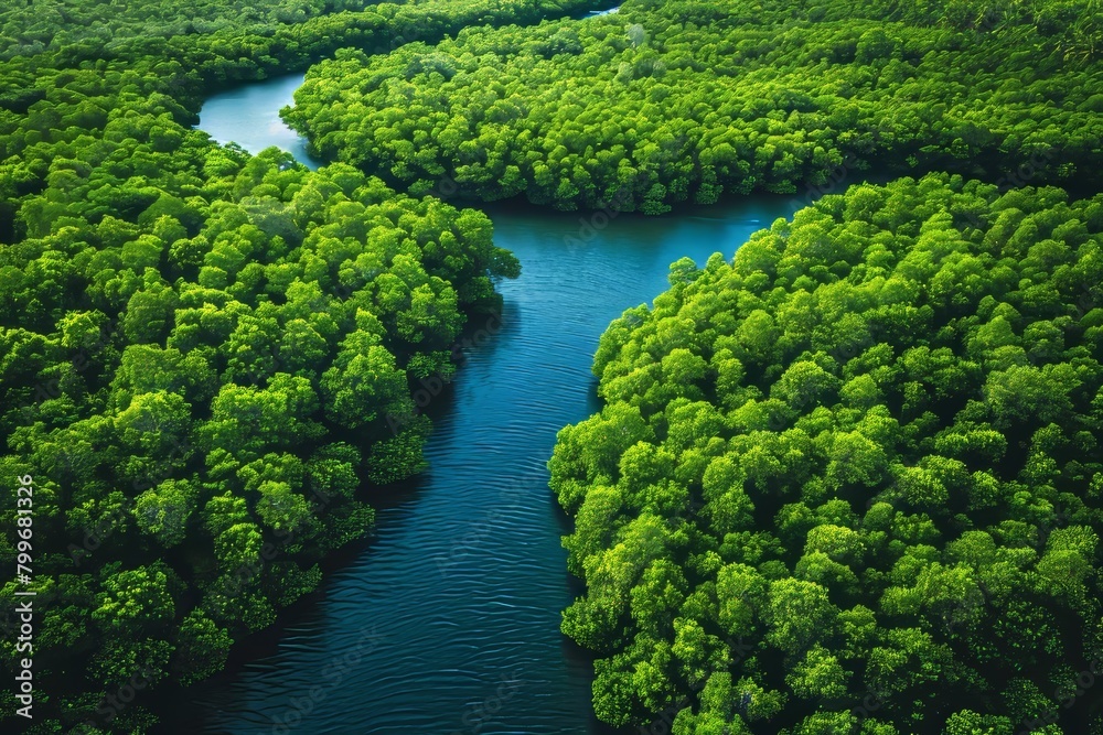 Aerial top view of mangrove forest. Drone view of dense green mangrove ...
