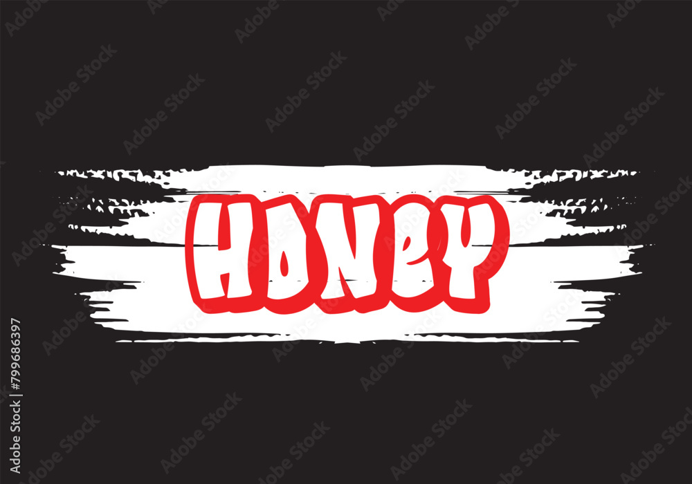 Honey, phrase, word one line continuous, handwriting, calligraphy text ...
