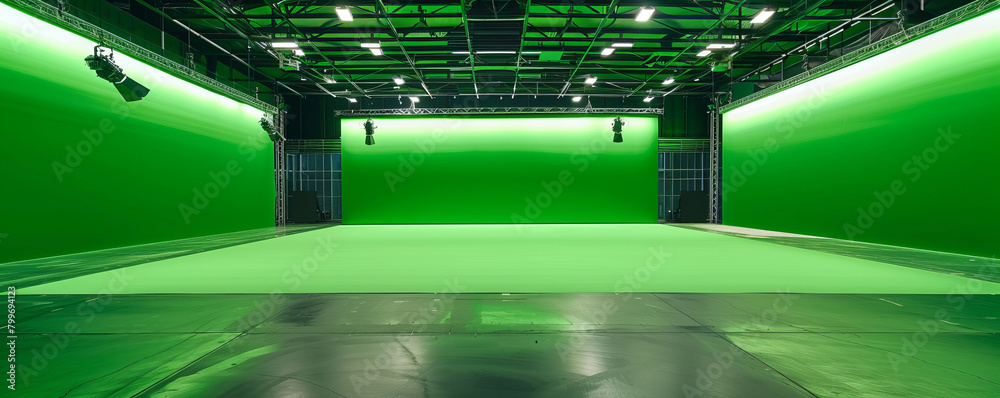 Large, expansive green screen, providing a uniform backdrop for complex ...
