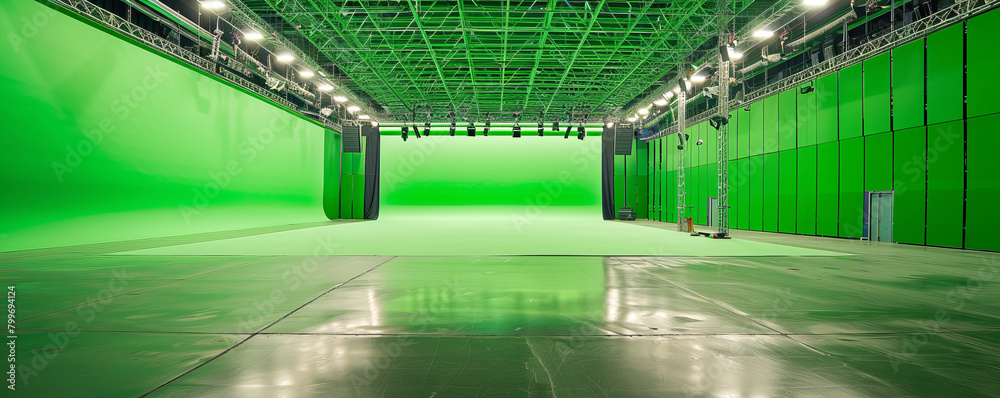 Large, expansive green screen, providing a uniform backdrop for complex ...
